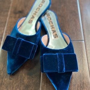 Rochas | Shoes | Rochas Blue Velvet Bow Mules Made In Italy | Poshmark